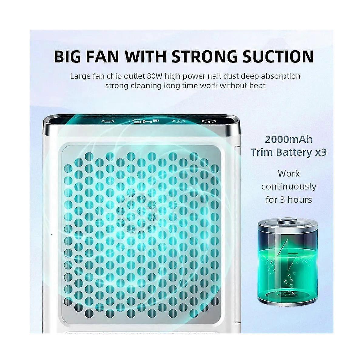 Powerful Nail Vacuum Cleaner Rechargeable Nail Dust Collector Nail ...