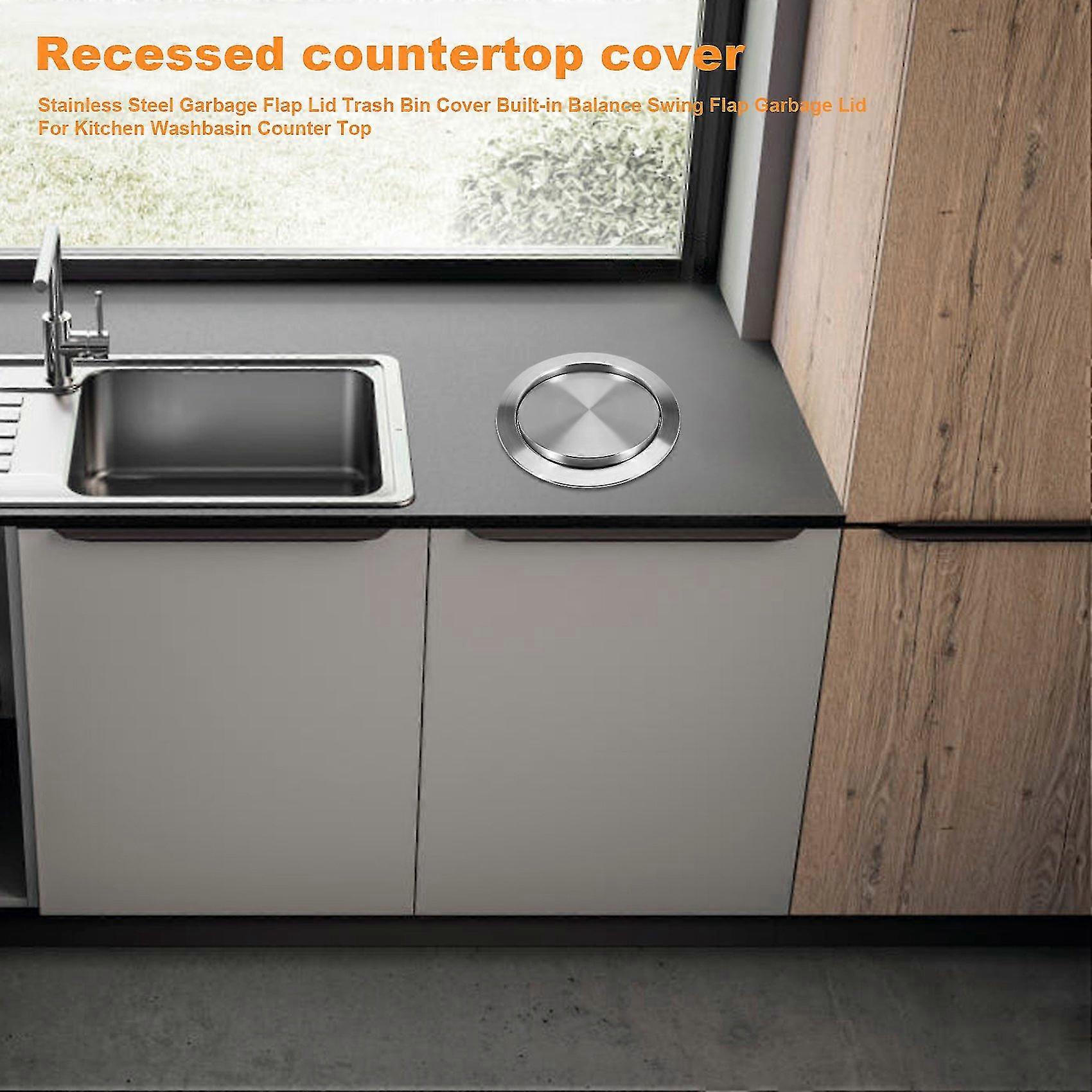 Stainless Steel Garbage Flap Lid Trash Bin Cover Built-in Balance Swing ...