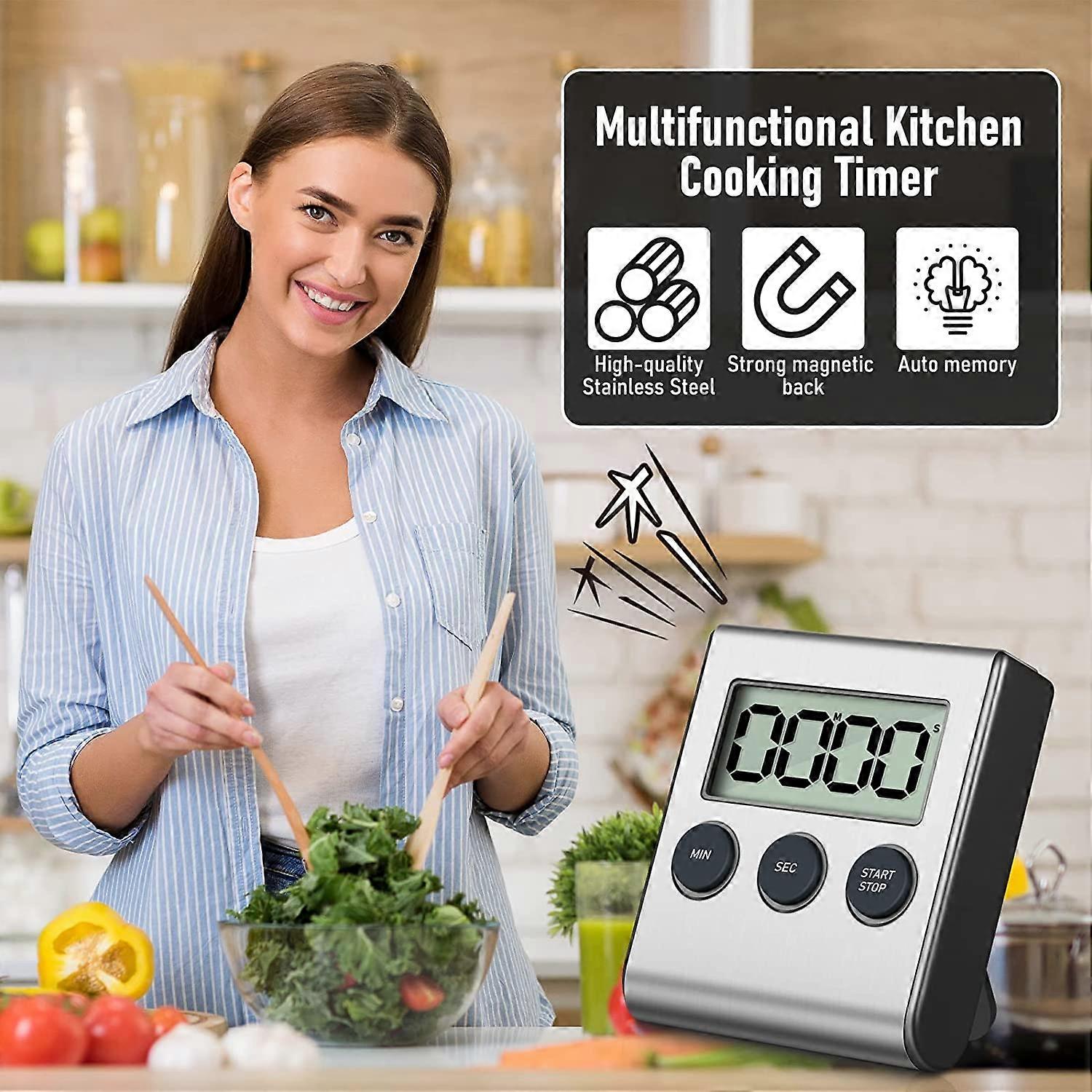 4 Pack Digital Kitchen Timer Stainless Steel Magnetic Timer Cooking Timer Countdown Timer with ...