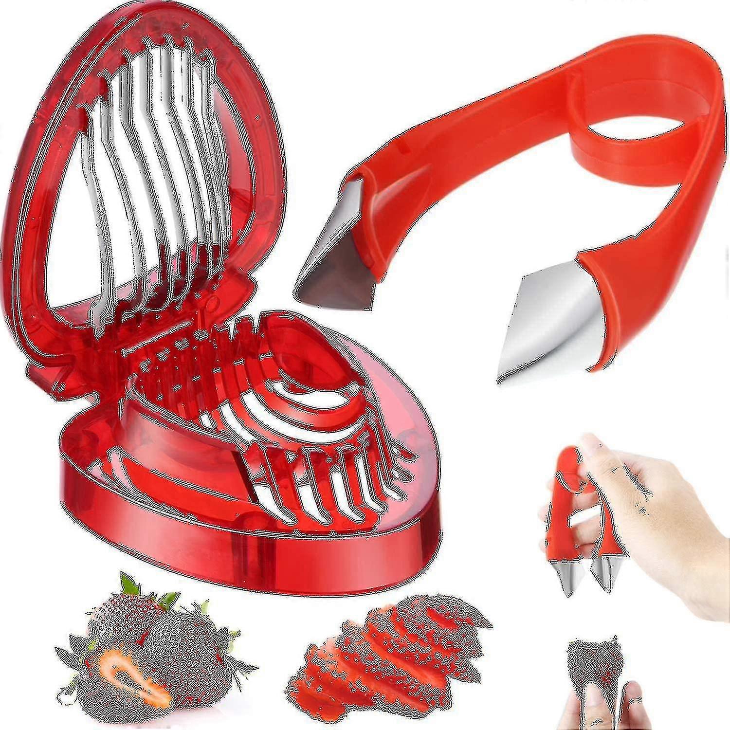 2 Pieces Strawberry Slicer Cutter Set, Strawberry Huller Stem Remover ...