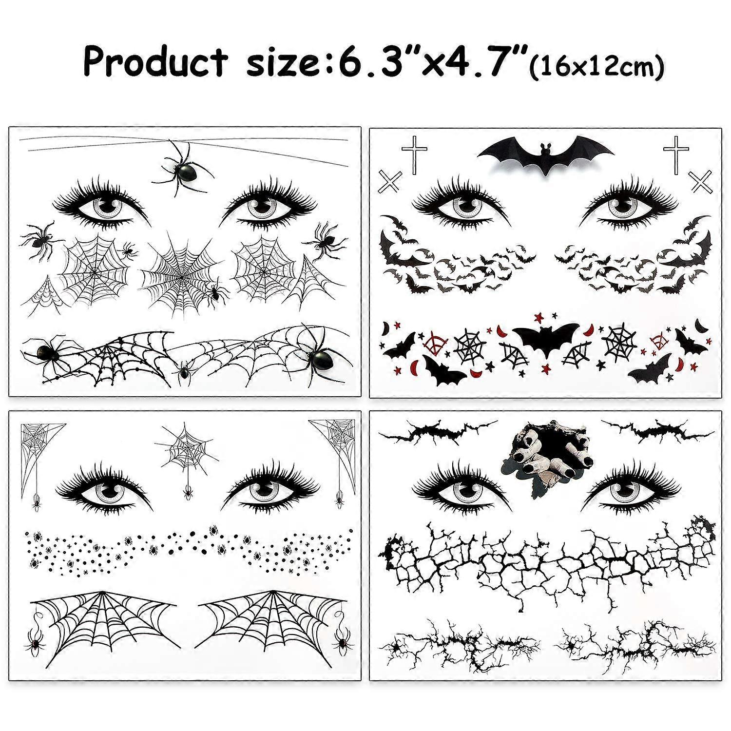 9 Pack Halloween Tattoos Crawling Spider Bat Tattoos Fake Scars Spider ...