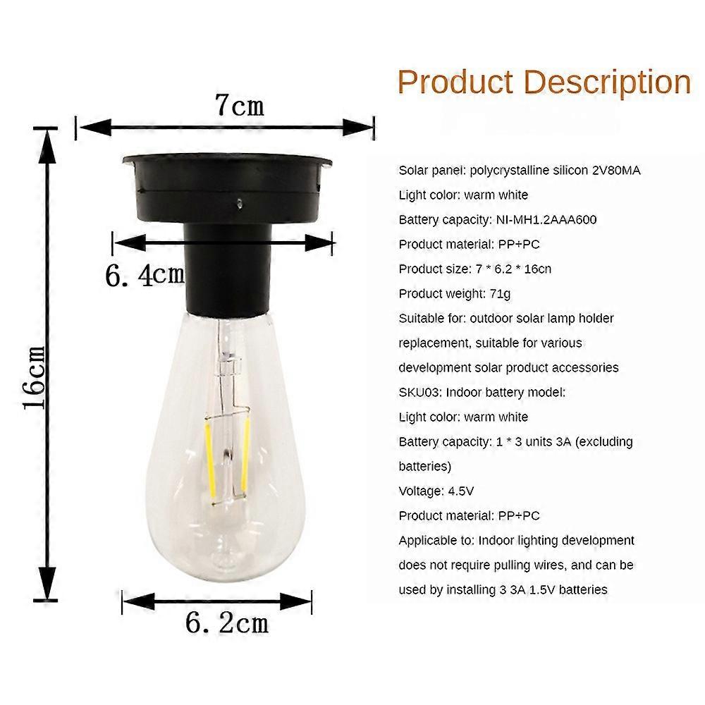 Solar LED Tungsten Filament Bulb Lamp 2800K Garden Night Light 7cm/8 ...