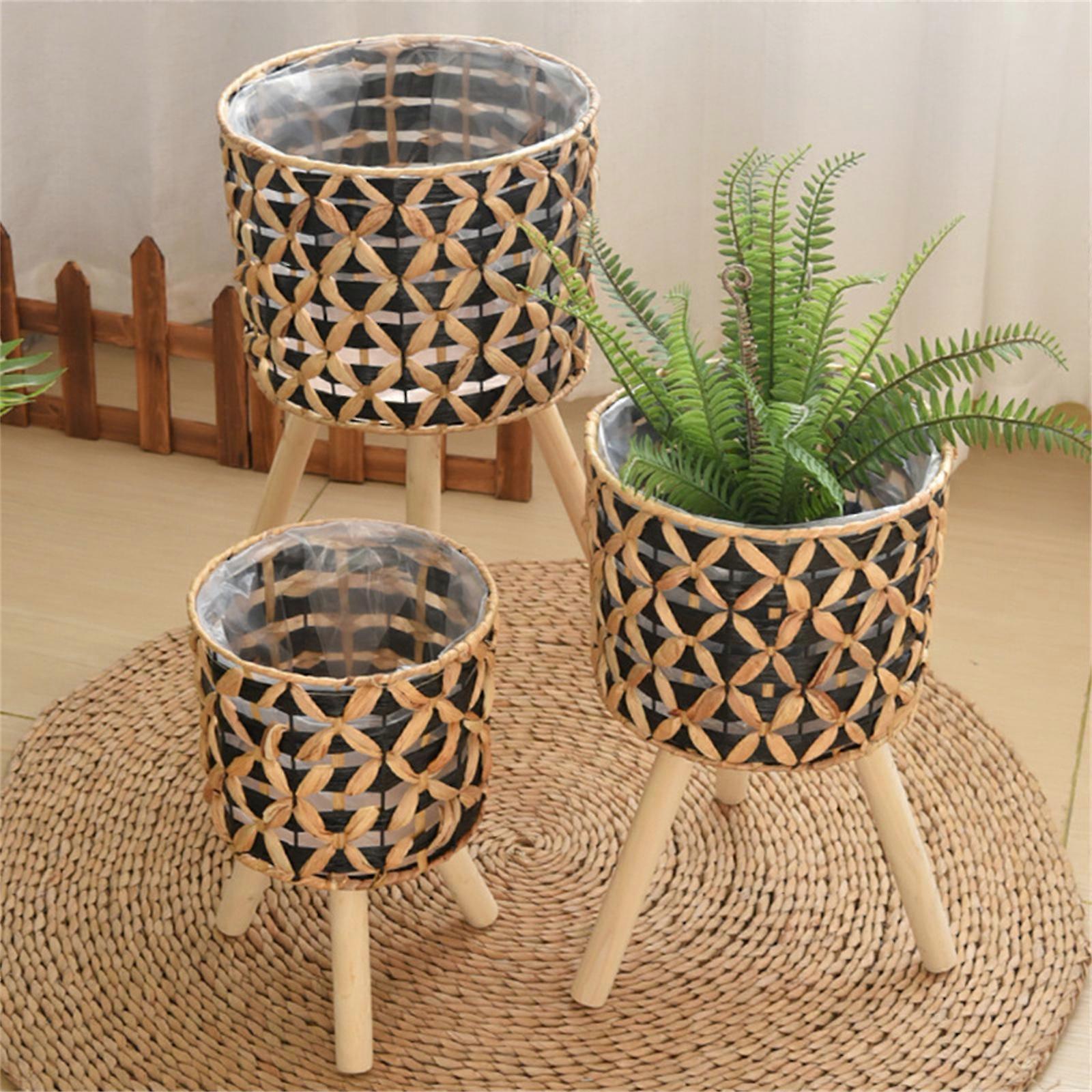 Gourd Grass Plant Stand Flower Pots Holder Stool with 3 Wood Support ...