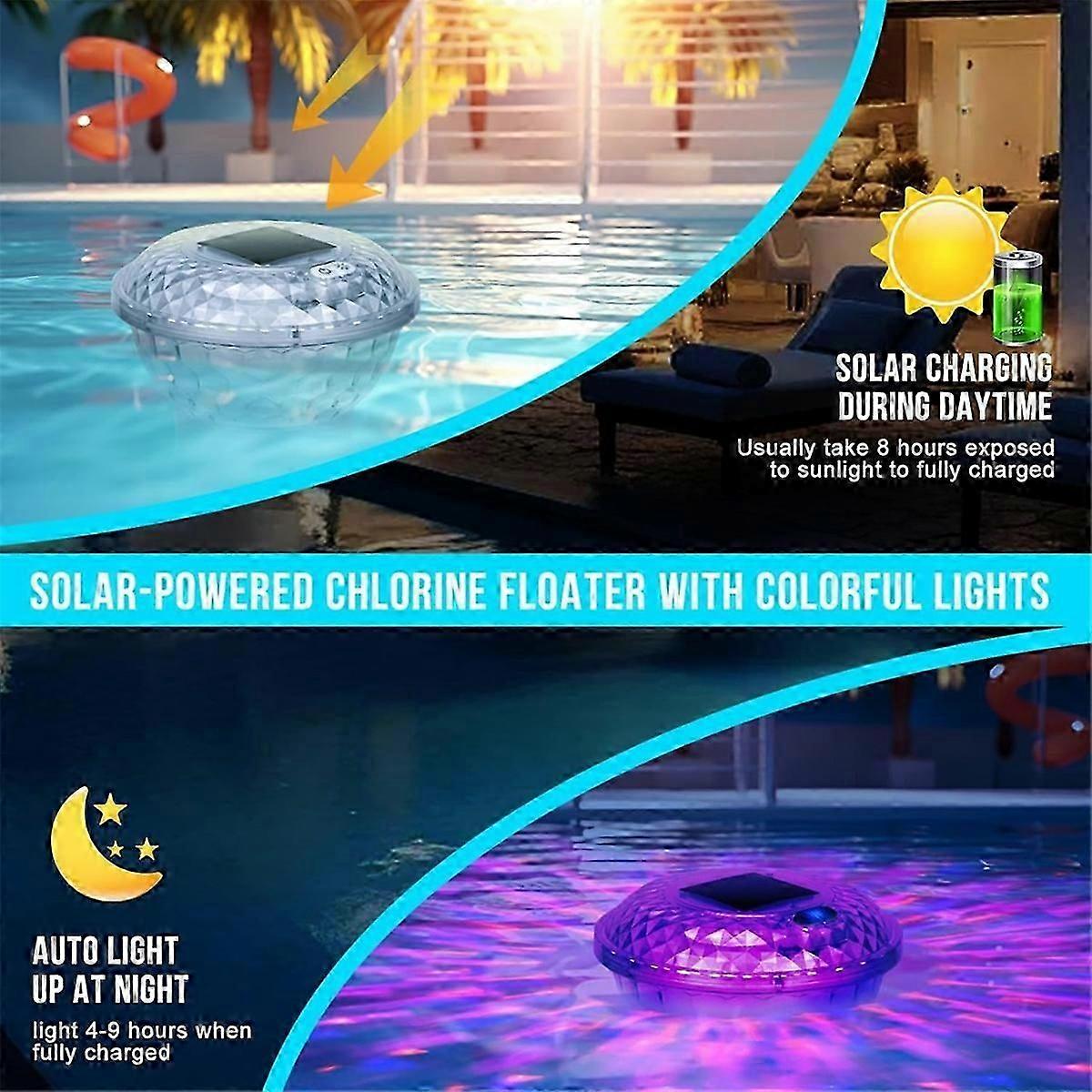 Solar-Powered Chlorine Floater with Colorful Lights, Pool Chlorine ...
