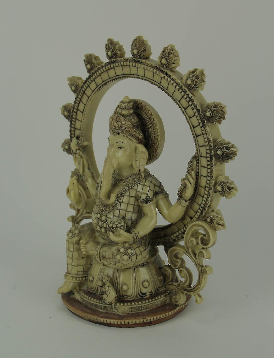 Lord Ganesha Sitting Bone-Finish Resin Statue Holding Sacred Objects ...