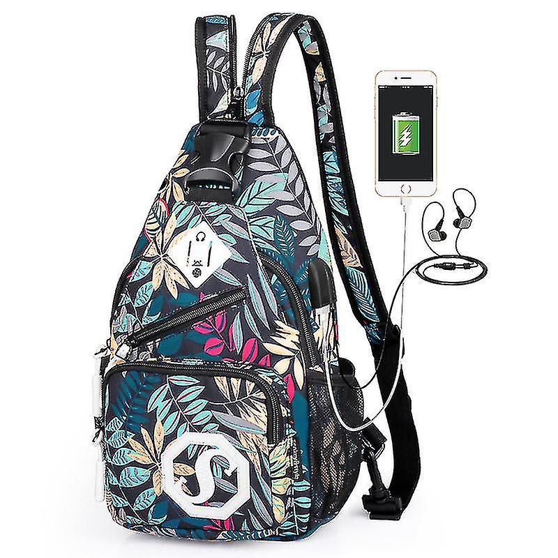 Shoulder Bag Dual Purpose Diagonal Backpack Usb Chest Bag Girls Oxford ...