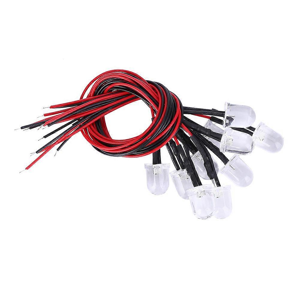 50PCs 12V LED Pre Wired Luminous Diode 10mm Round Head Light Bead DIY ...