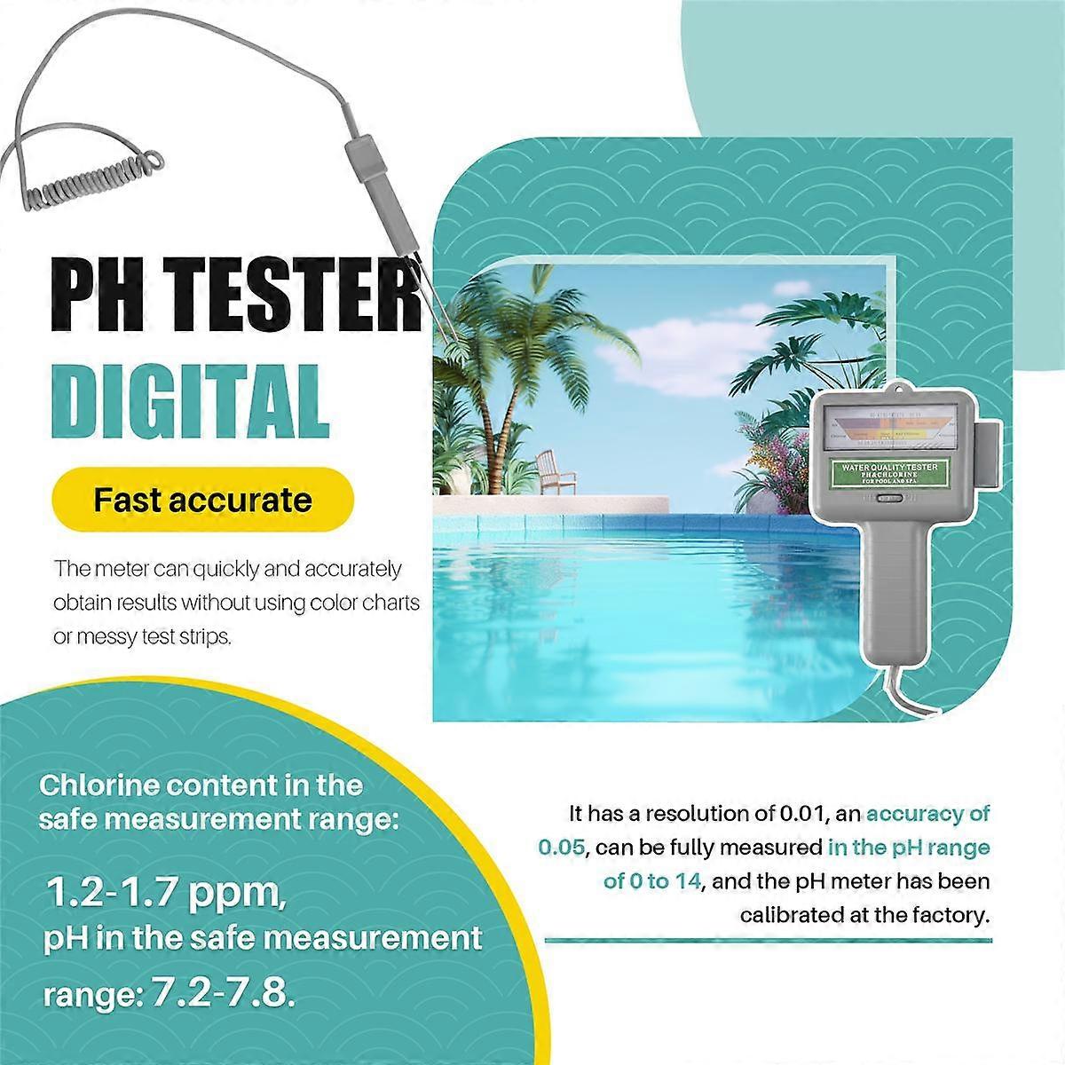 Water PH Chlorine Tester Swimming Pool Quality Spa Level Meter Analysis ...