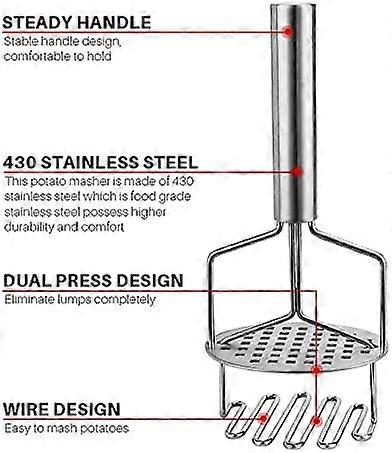 Stainless Steel Potato Masher, Dual Function Design, Professional ...