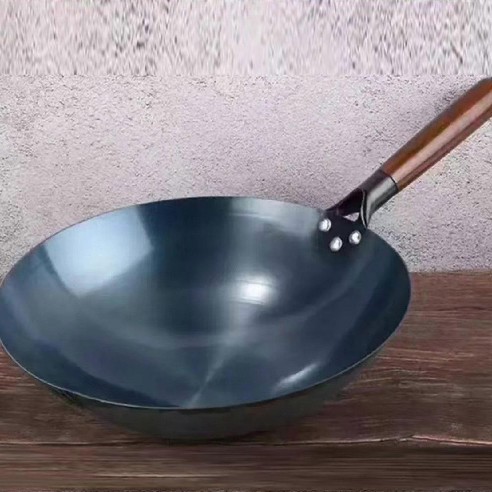 Wok Pan Cooking Wok Universal with Wooden Handle Gas Traditional ...