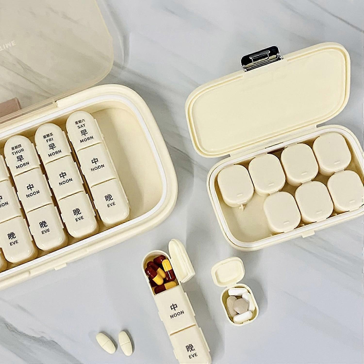 Pill Organizer 21 Compartments Date Reminder 3 Times One Day Food Grade 7 Days Weekly Travel ...