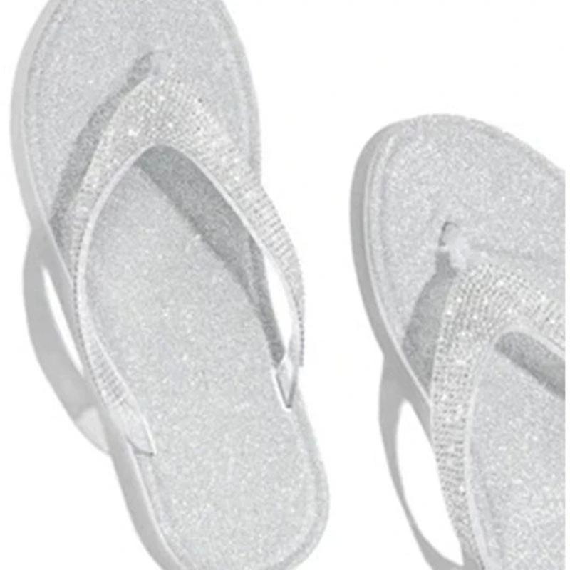 Kvinnors Rhinestone Glitter Flat Tofflor Slip på Sandals Beach Summer ...