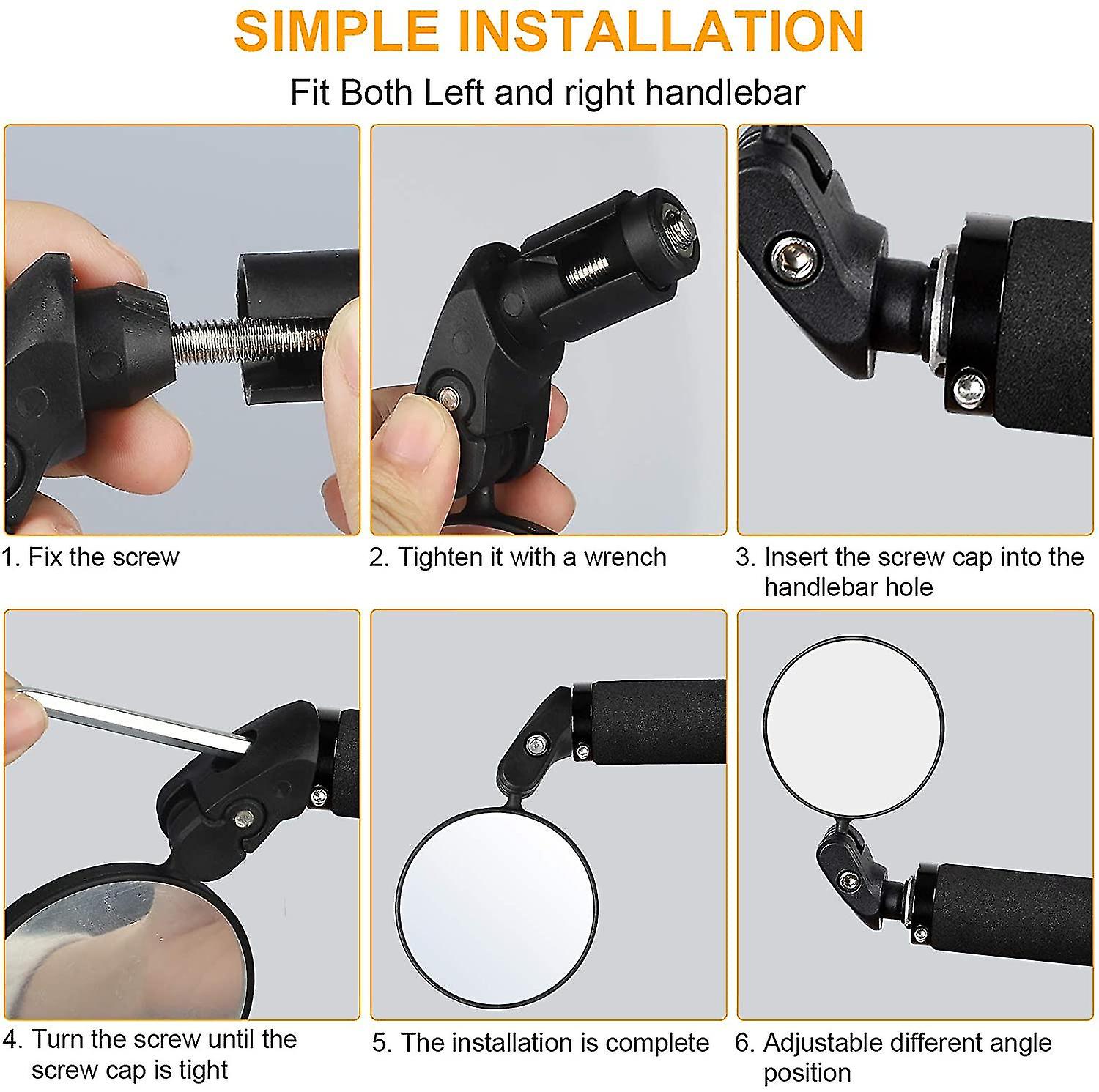 2 Pcs Bike Mirrors Adjustable Universal 360 Rotatable Hd Safety Bicycle ...