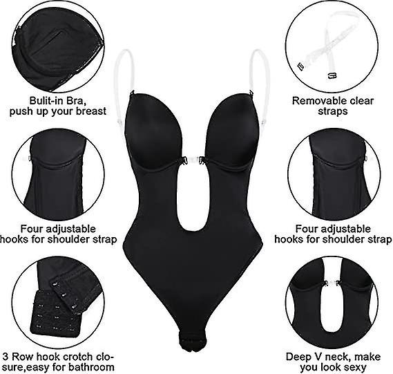 Women Backless Shapewear Bodysuit Plunge Backless Body Shaper Bra Push ...