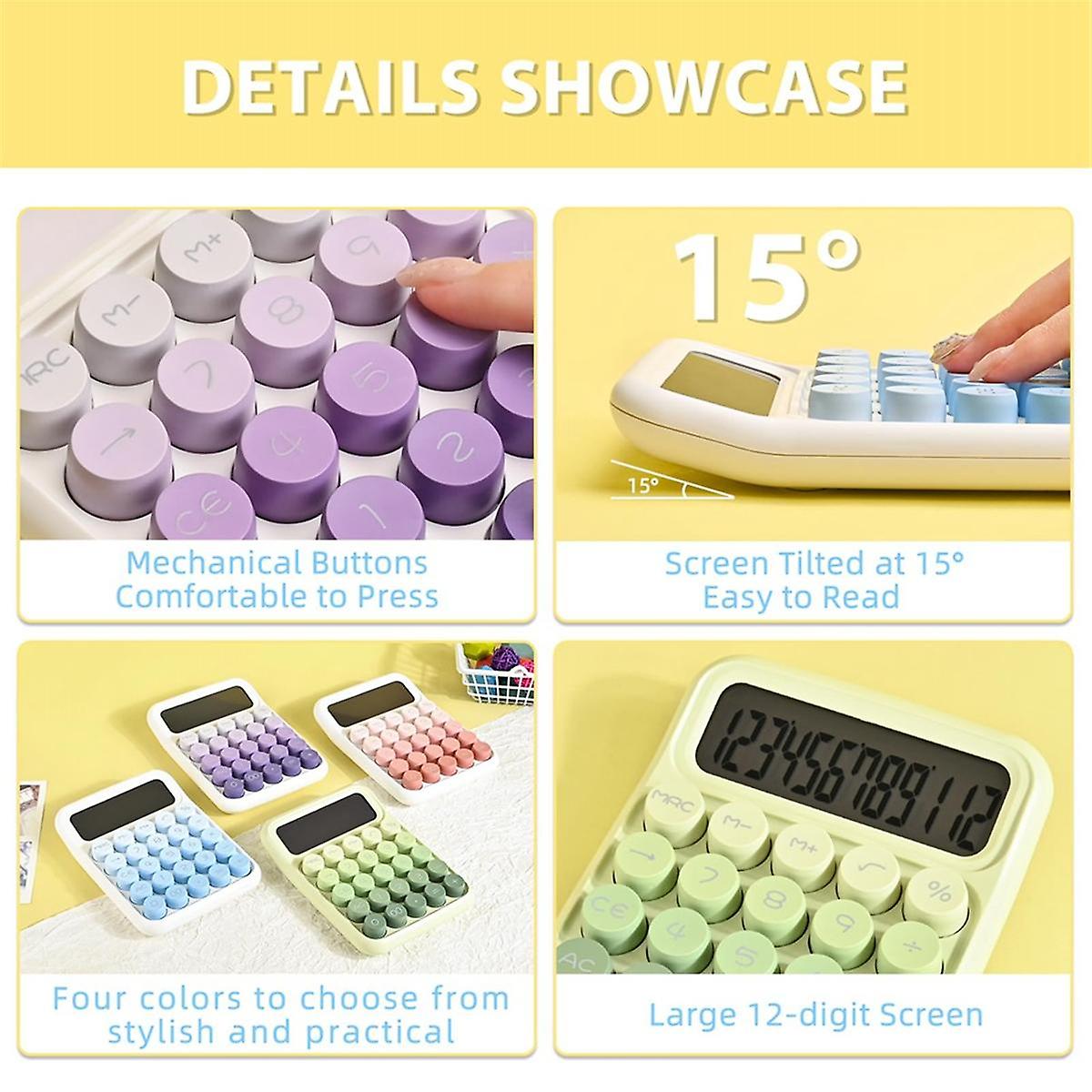 Desktop Mechanical Calculator, Cute Big Buttons Calculators with 12 Digits Large LCD Display ...
