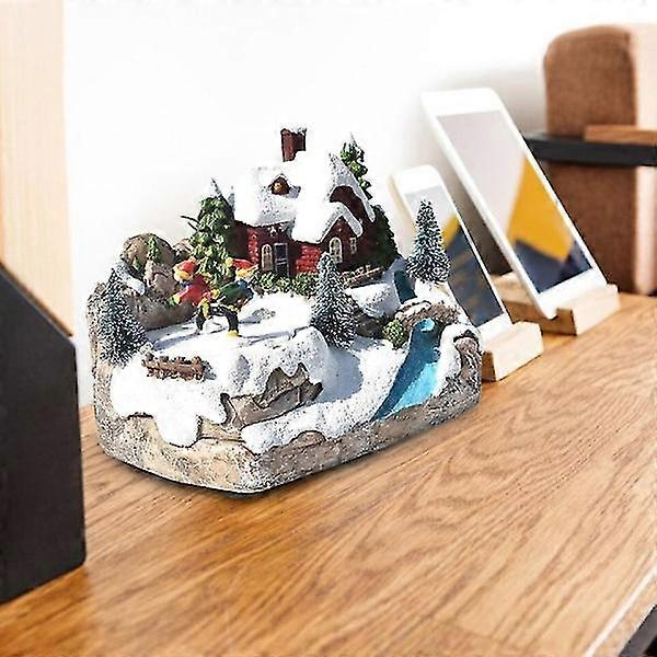 Luminous Christmas House Resin Rotating Music Figurines Christmas ...