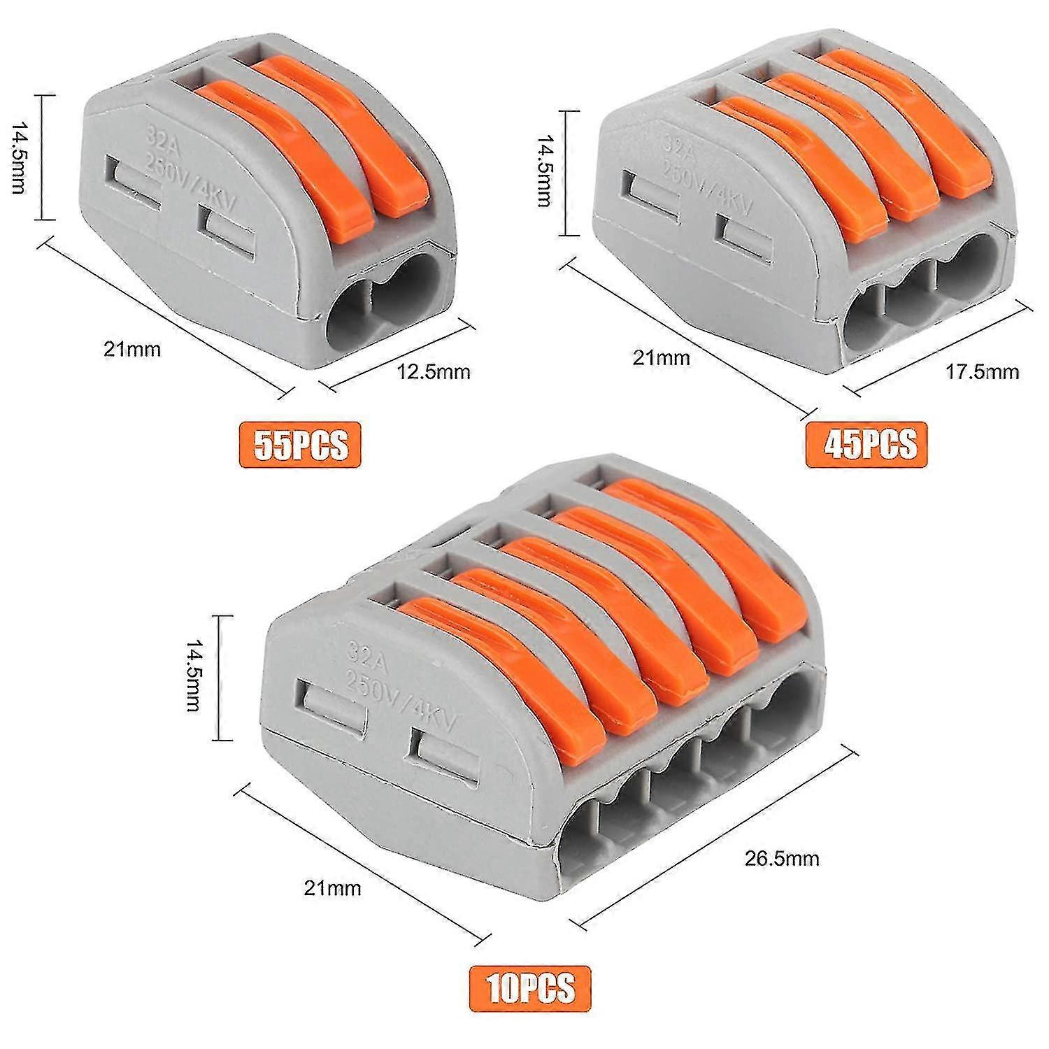 110pcs Compact Wire Connectors, Electrical Connector Blocks, 55pcs 2 ...