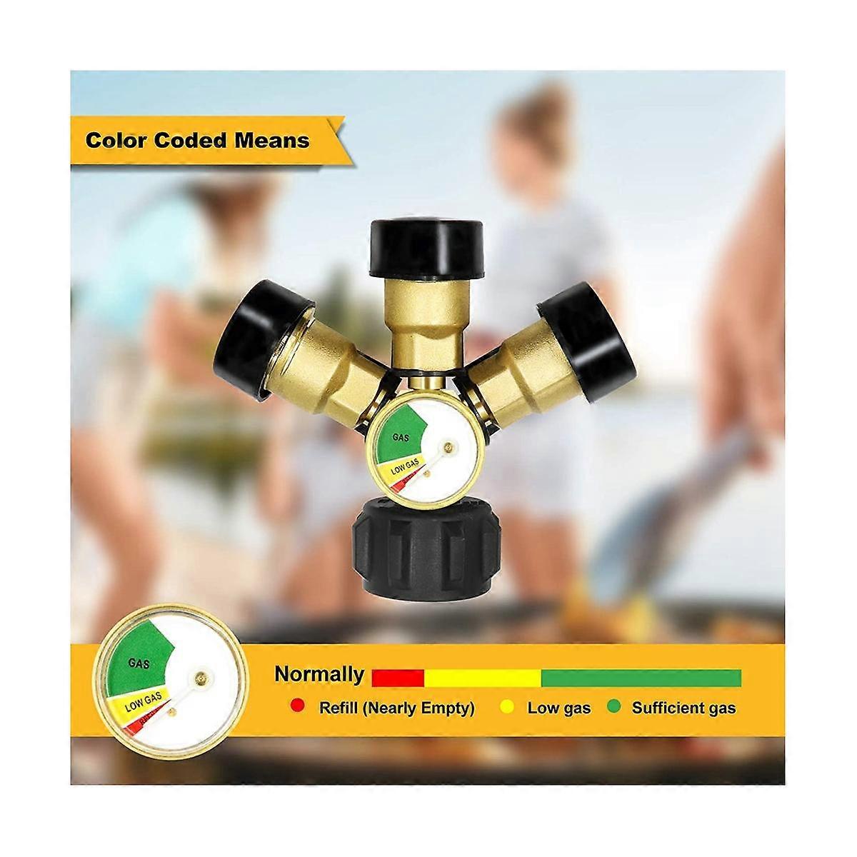 3 Way Propane Splitter with Gauge and Shut-Off Valve, 3 Y Propane ...