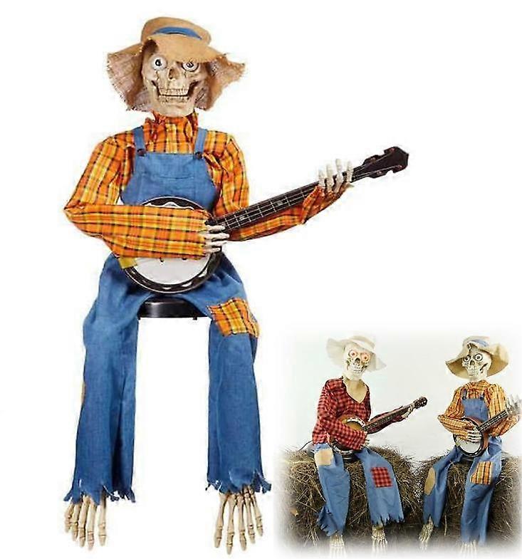 Funny Animated Duel Banjo Skeletons, 2023 Cowboy Skull Statue, Movable ...