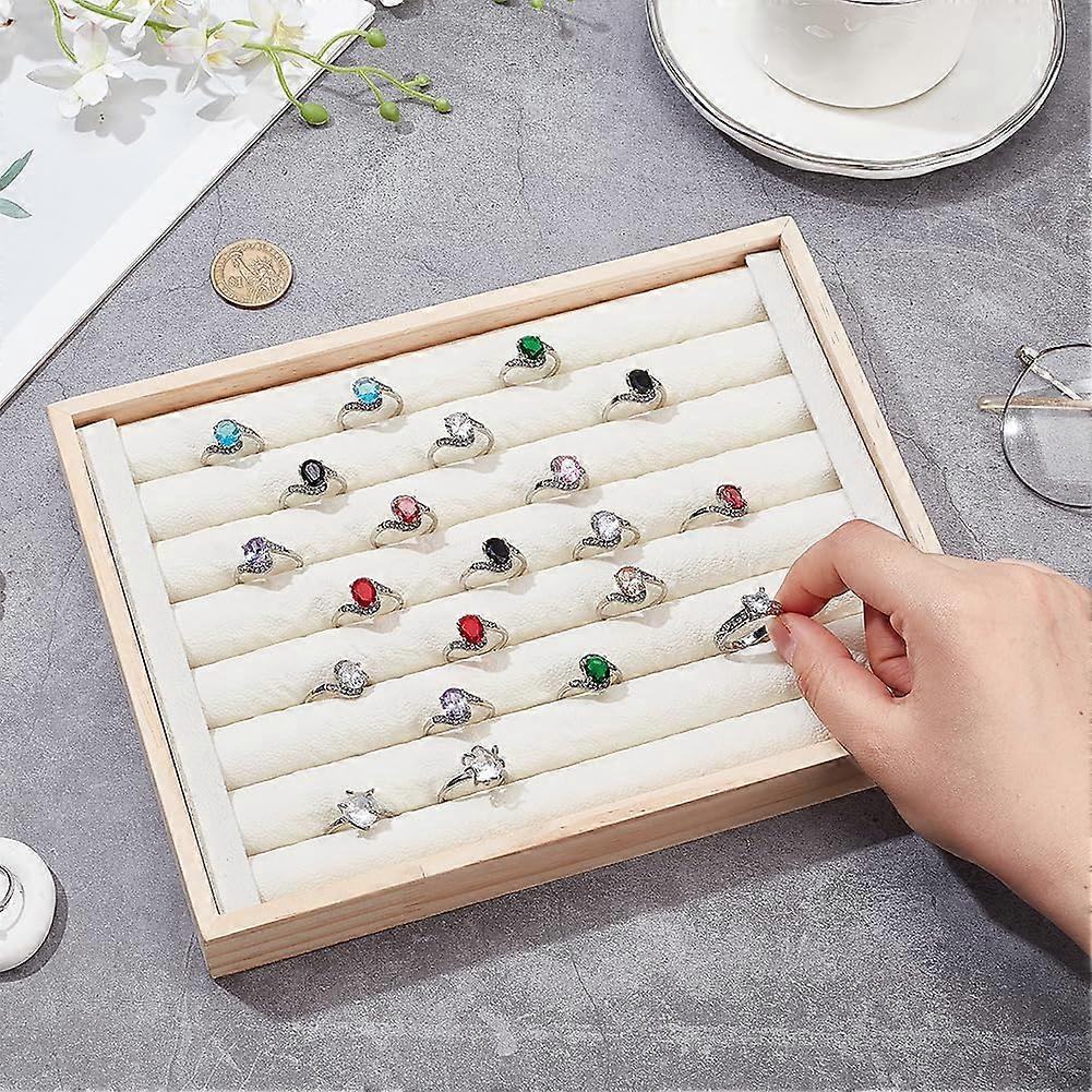 2 Pcs 7 Slots Ring Holder Display Trays 7x9.5x1.2Inch Velvet Leather ...