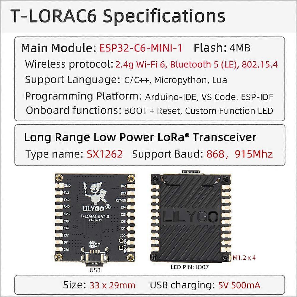 Lilygo T-LoRaC6 ESP32-C6 LoRa Module LoRaWAN Long Range Low Power ...