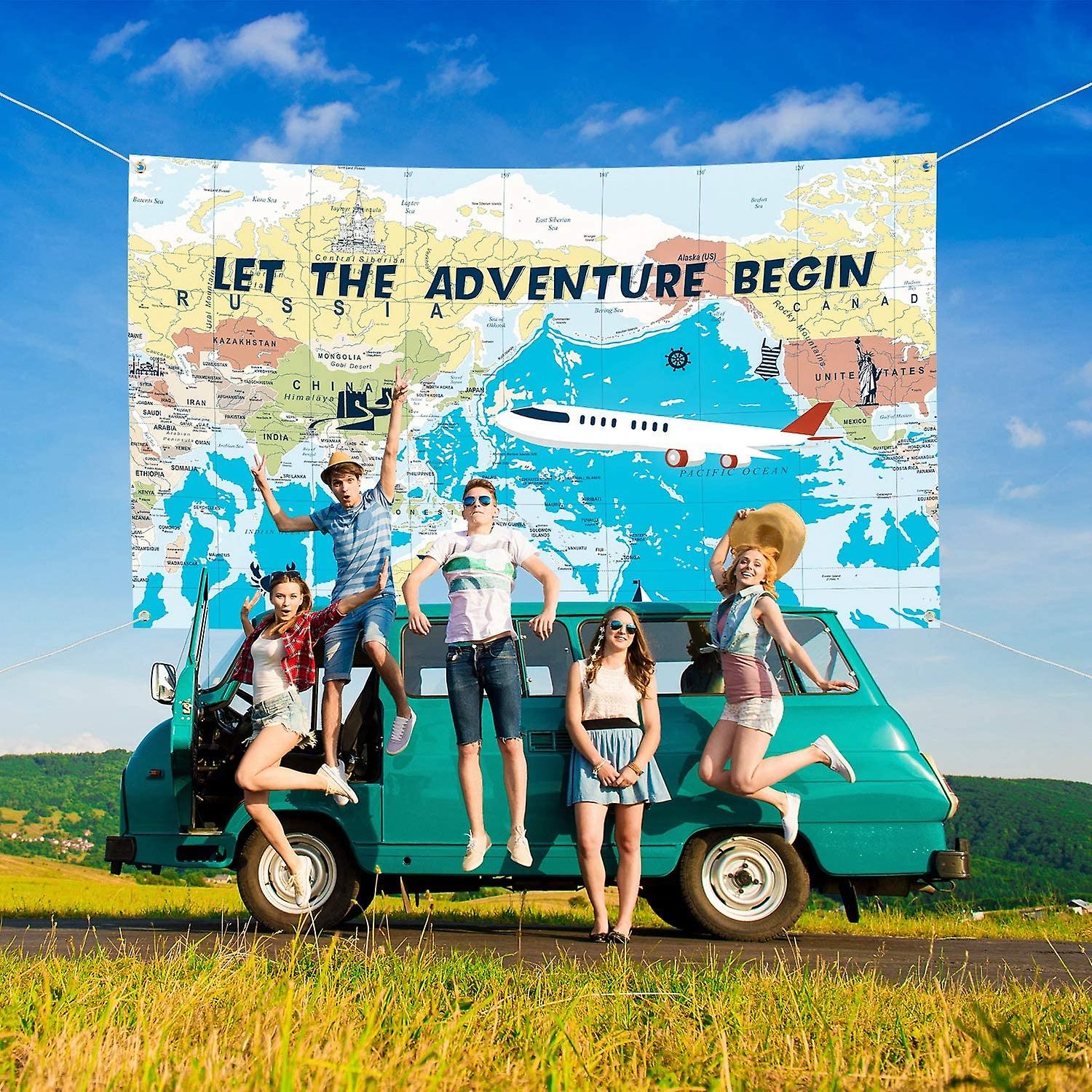 Adventure Awaits Backdrop Large Travel Theme Banner Decoration Let The ...