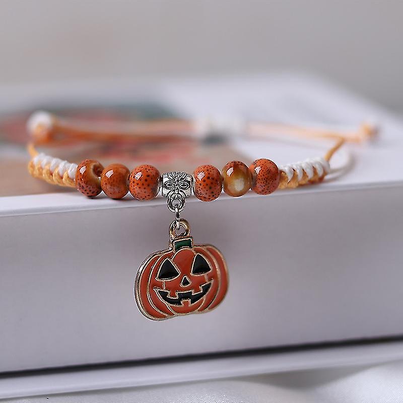 Halloween Pumpkin Braided Bracelet Cute Pumpkin Pendant Beads Dainty ...