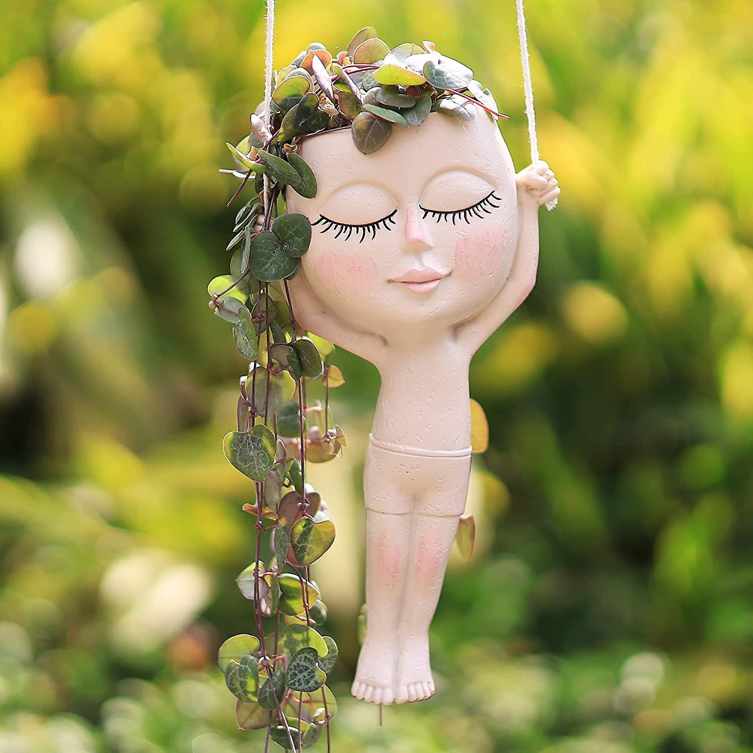 Face Flower Pot Head Planter Pot Resin Plant Pot Gymnastics Doll ...