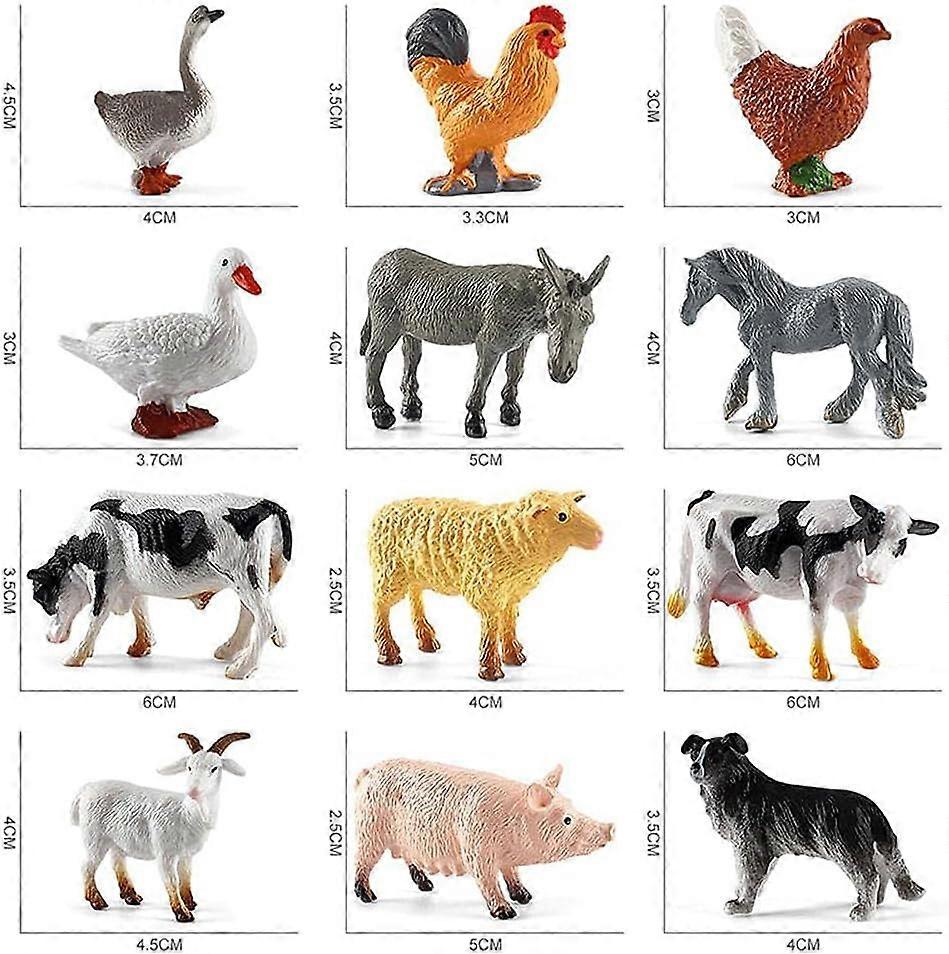 Set of 12 mini farm animal figurines - Realistic plastic - Educational ...