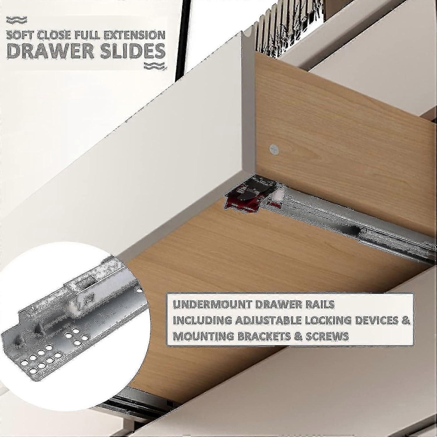 Fsw 1 Pairs 18 Inch Undermount Drawer Slides, Self Soft Close Full ...
