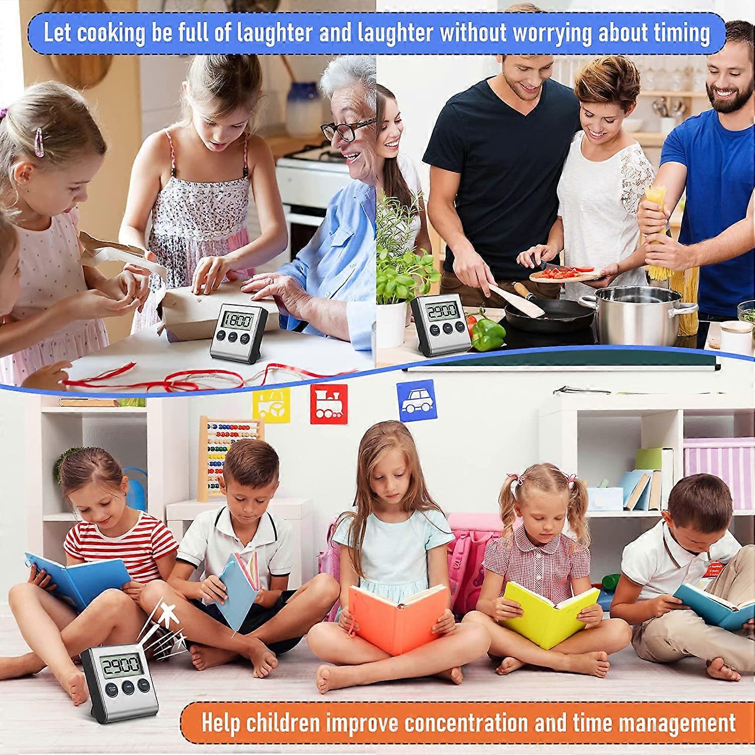 4 Pack Digital Kitchen Timer Stainless Steel Magnetic Timer Cooking ...