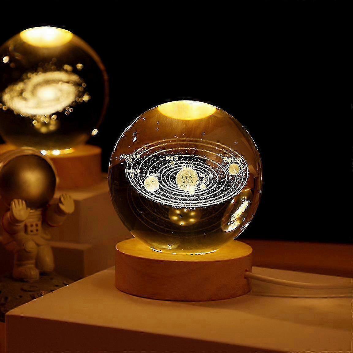 3D Planet Crystal Ball Night Light, Crystal Ball with Wooden Base, 3D ...