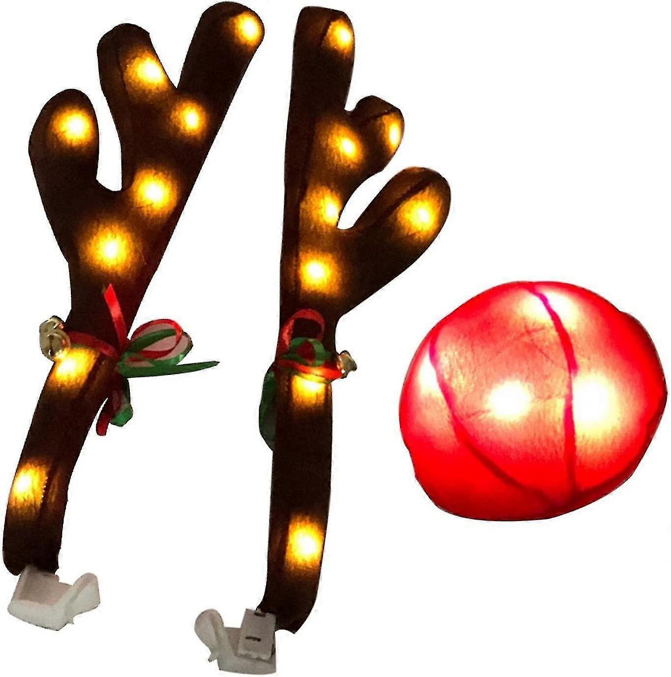 Car Christmas Reindeer Antler Decorations, Glow Vehicle Christmas Car ...