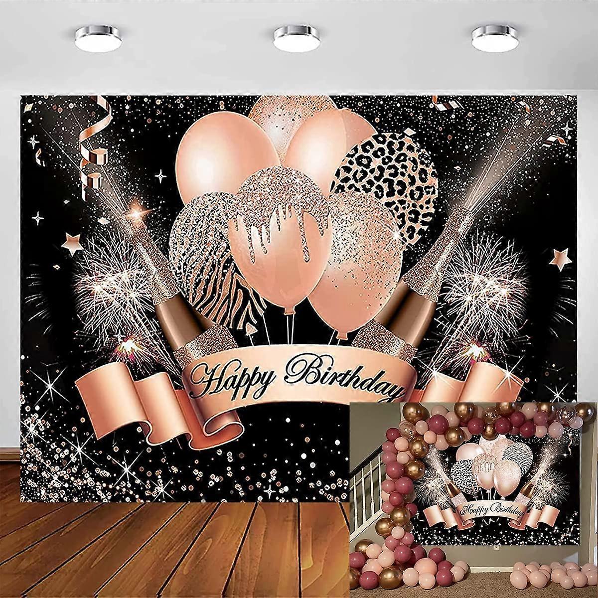Rose Gold Happy Birthday Backdrop for Women Girl Balloon Champagne ...