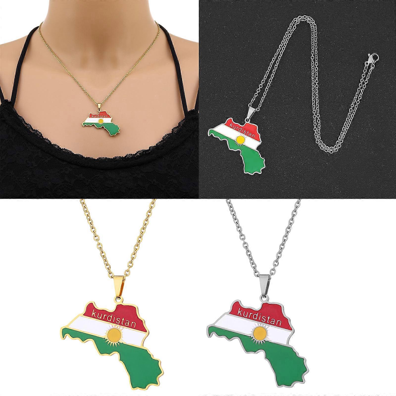 Stainless Steel Kurdistan Map Pendant Necklaces Chain Kurdish Flag Map ...