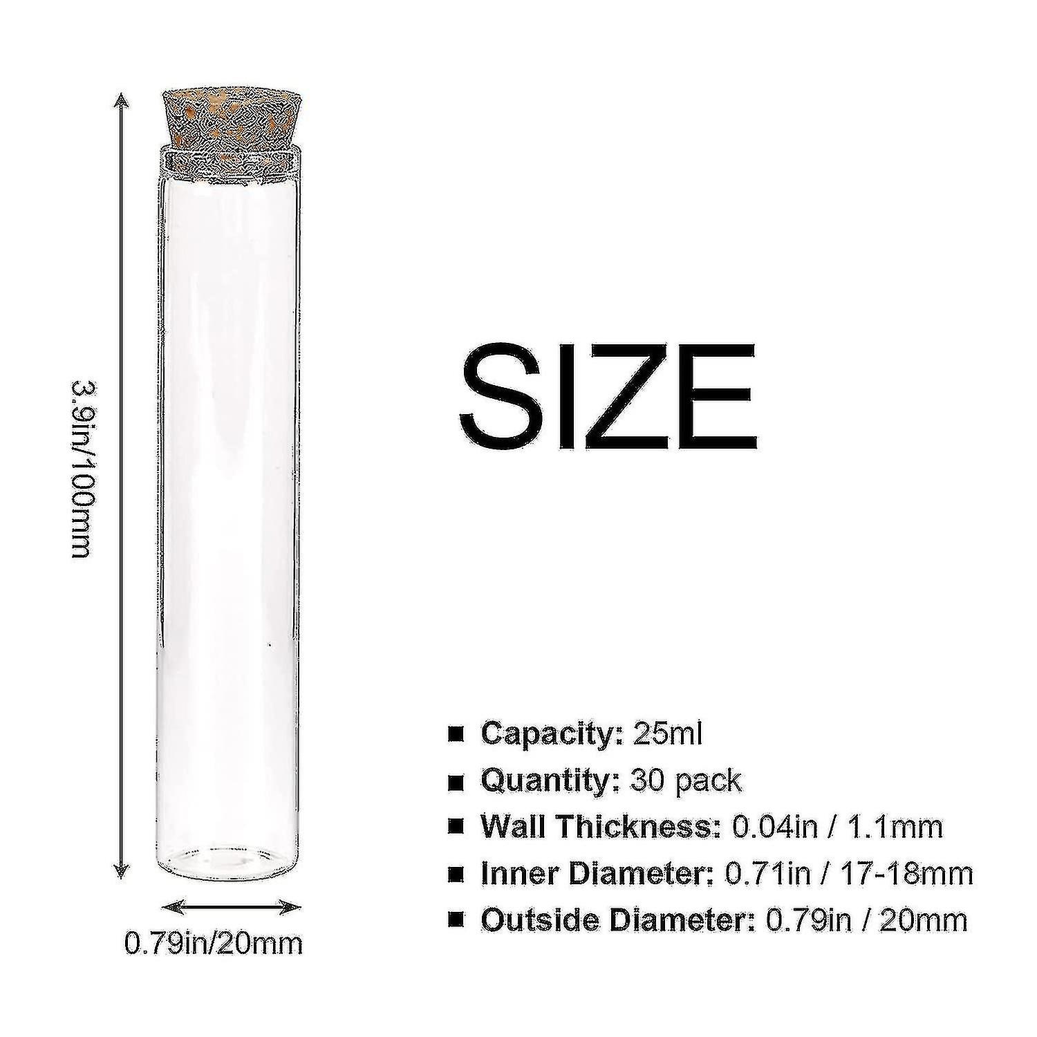 30pcs 25ml Glass Test Tubes, 20 X 100mm Clear Flat Test Tubes With Cork ...