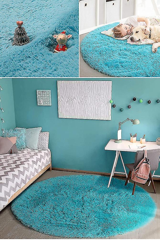 Blush Round Rug For Bedroom,fluffy Circle Rug 4'x4' For Kids Room,furry ...