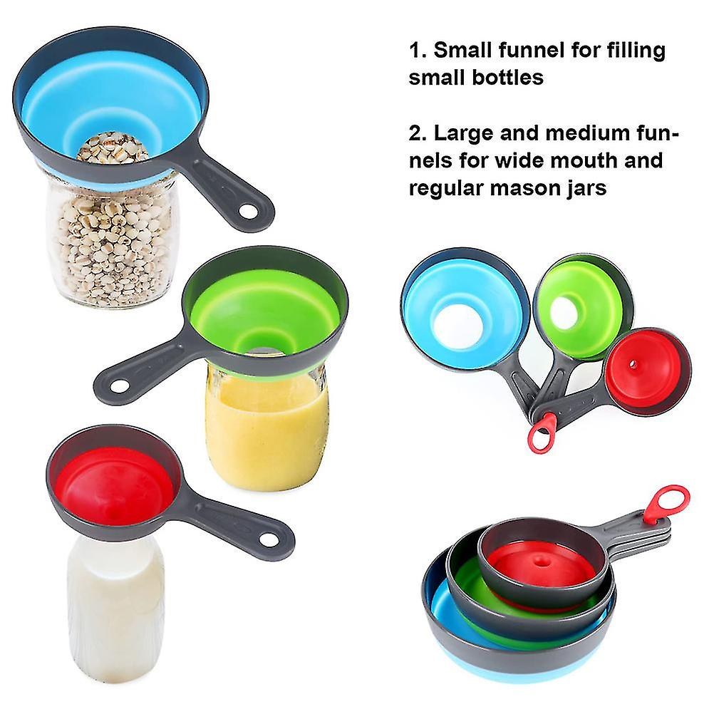 3PCS Mini Funnels Silicone Collapsible Funnel Wide Mouth Canning Funnel ...