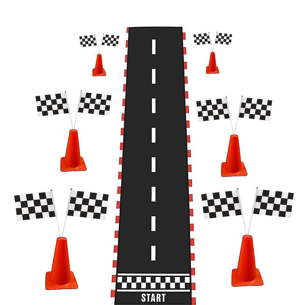 Checkered Flags Black White Racing Car Decorations Race Track Tire ...