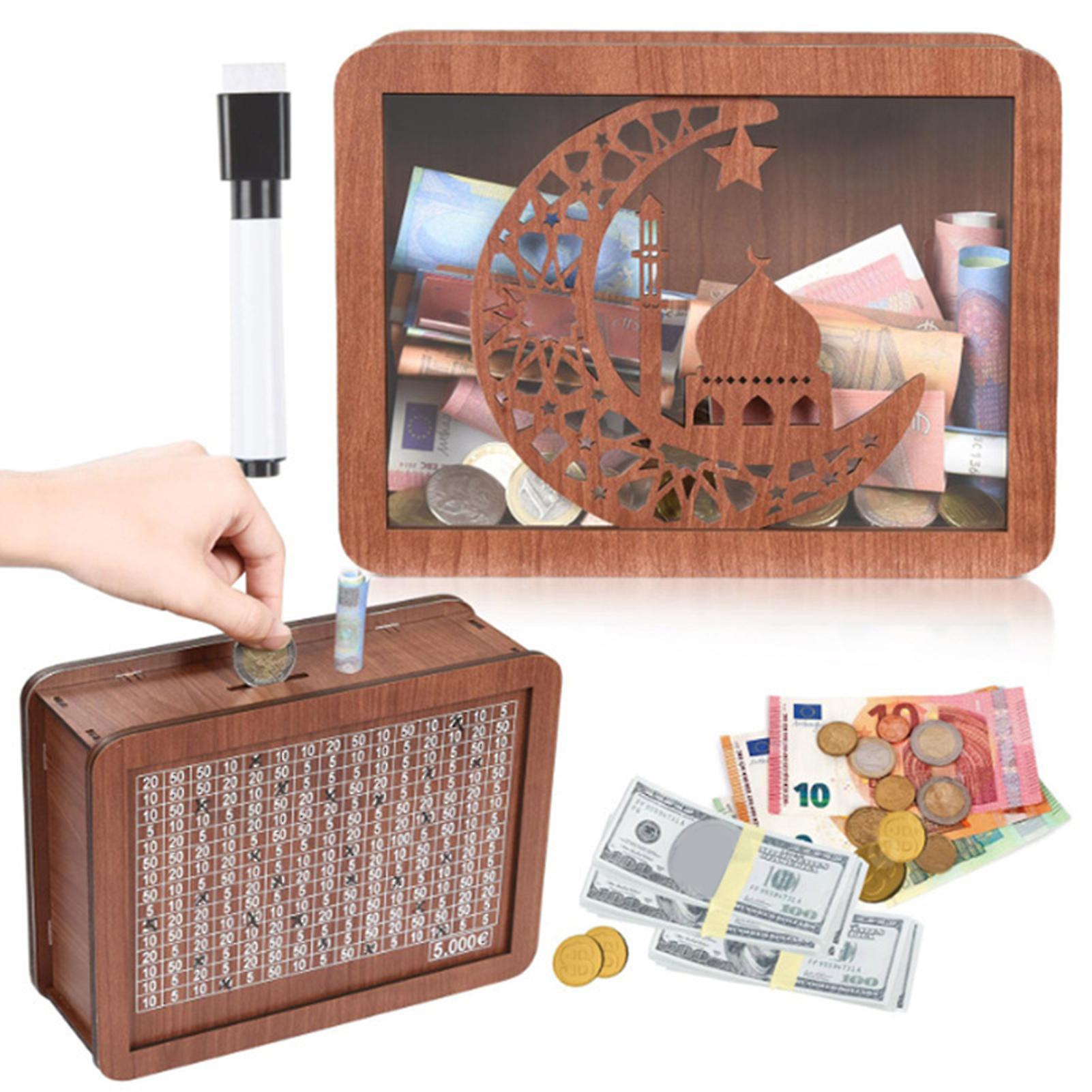 Wooden Money Box with Counter Marker Pen Vintage Hollow Moon Castle ...