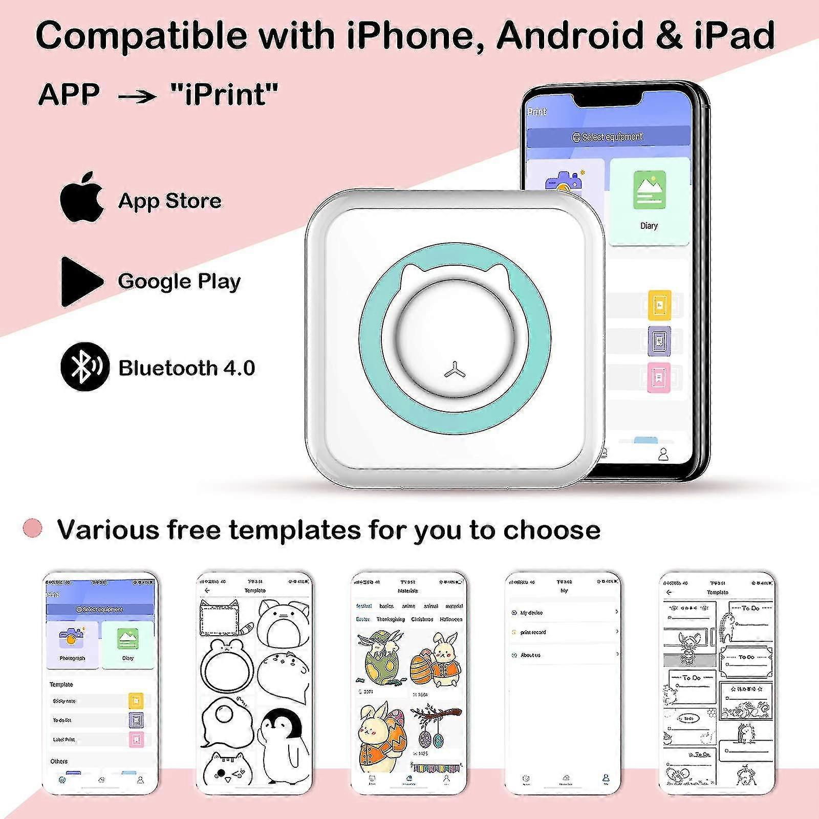 Mini Pocket Sticker Printer, Bluetooth Wireless Portable Mobile Printer ...