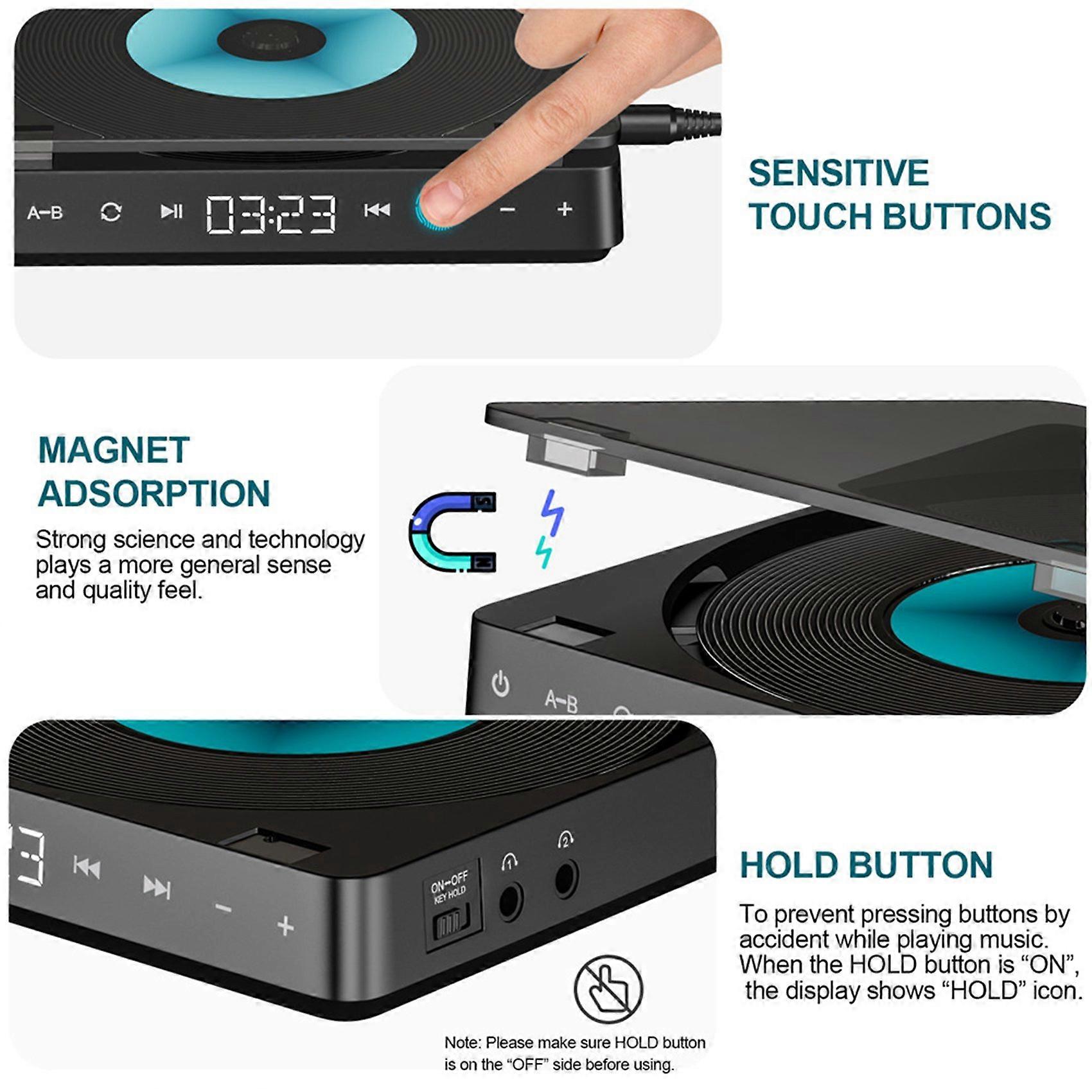 Compact Sports Portable CD Player Touch Button Rechargable Disc Player ...