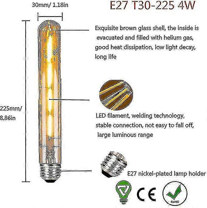 2 Packs T30 E27 Long Tube Led Light Bulb,edison Retro Vintage ...