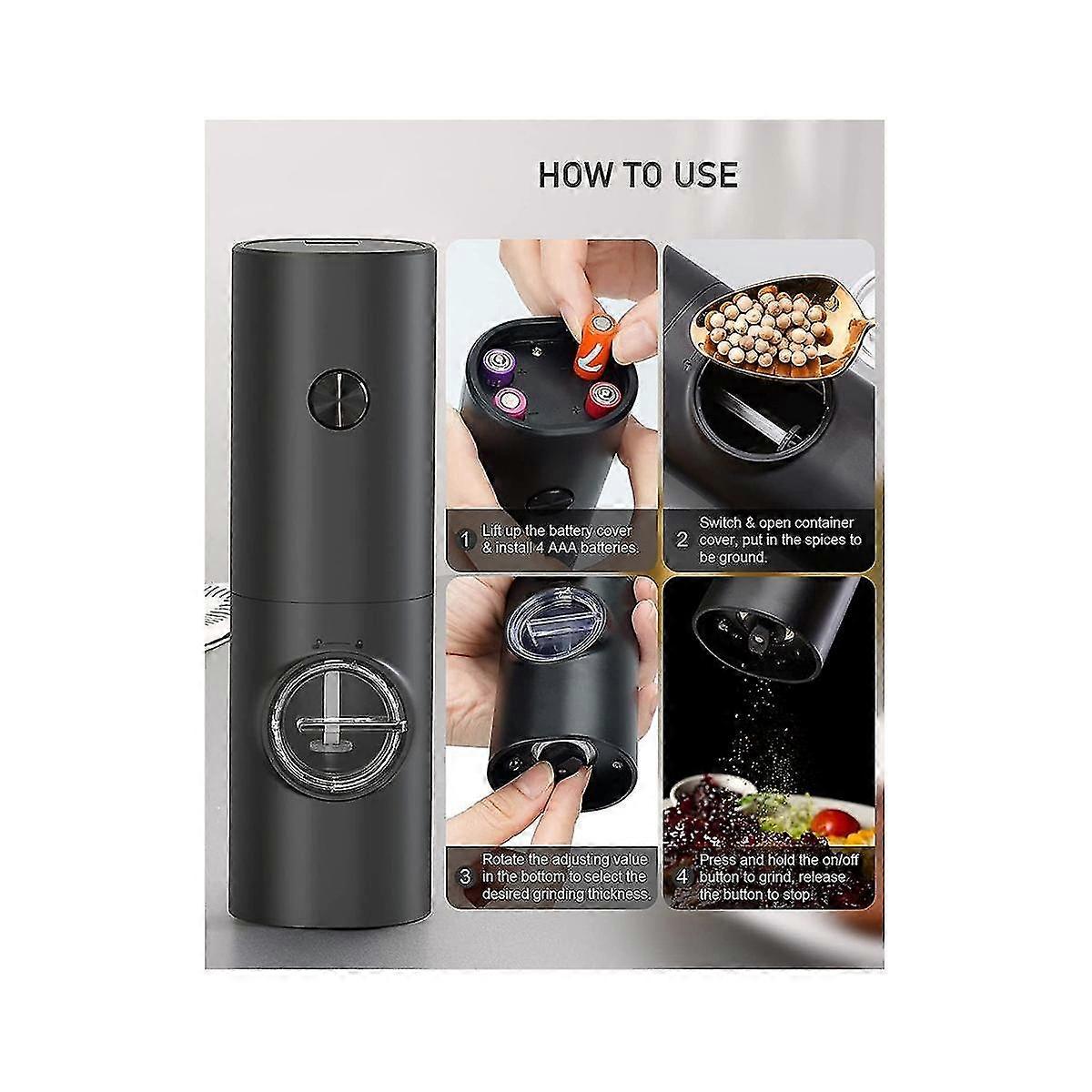Electric Salt and Pepper Mill Set, Battery Operated Black Pepper Mill ...