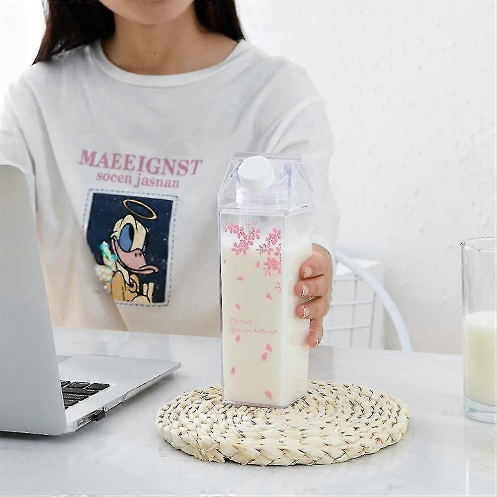 3 Pack Milk Carton Water Bottle Clear Square Milk Bottles Plastic Leak ...