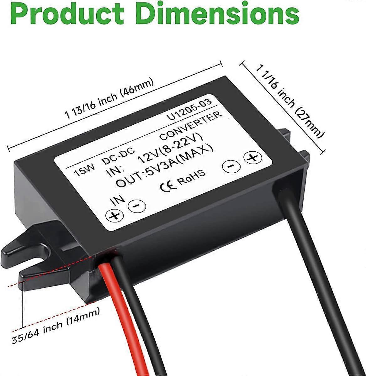 1 Piece Waterproof 12V to 5V 3A Converter, Type C USB C DC-DC Step Down ...