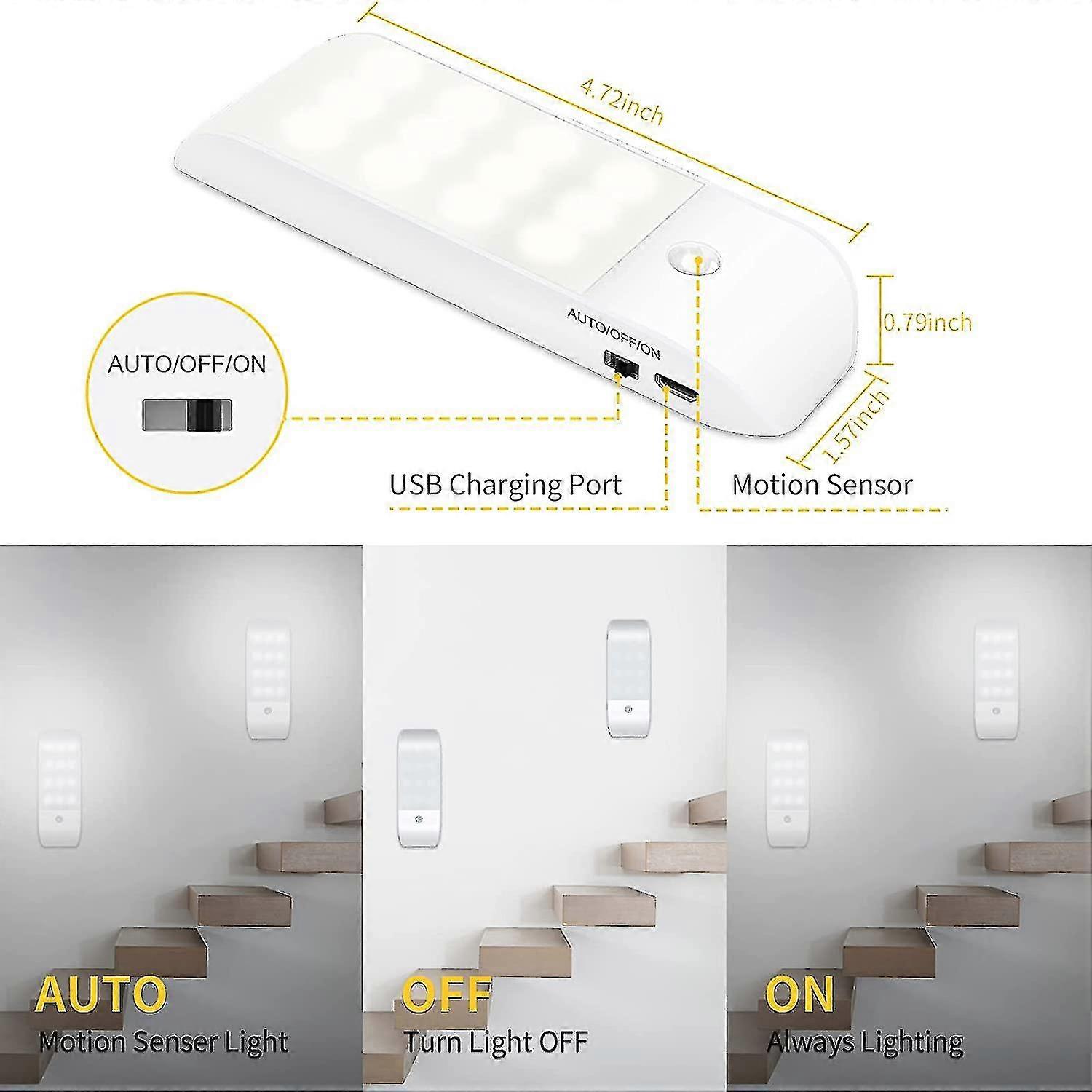Auto Light, Portable Motion Sensor Light, 3 Mode Night Light 12 Led Usb ...