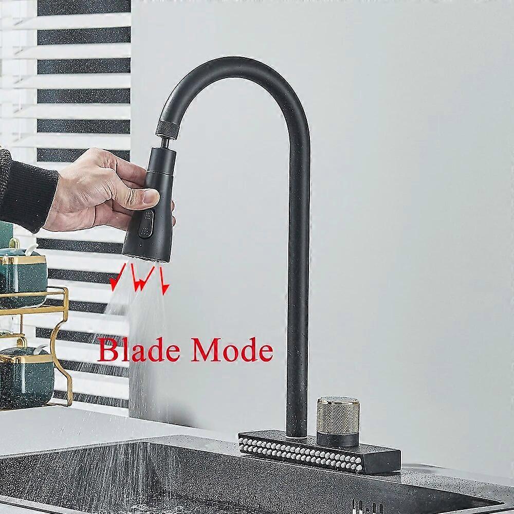 Big Waterfall Black Kitchen Faucet Single Lever Hot Cold Mixer Tap ...
