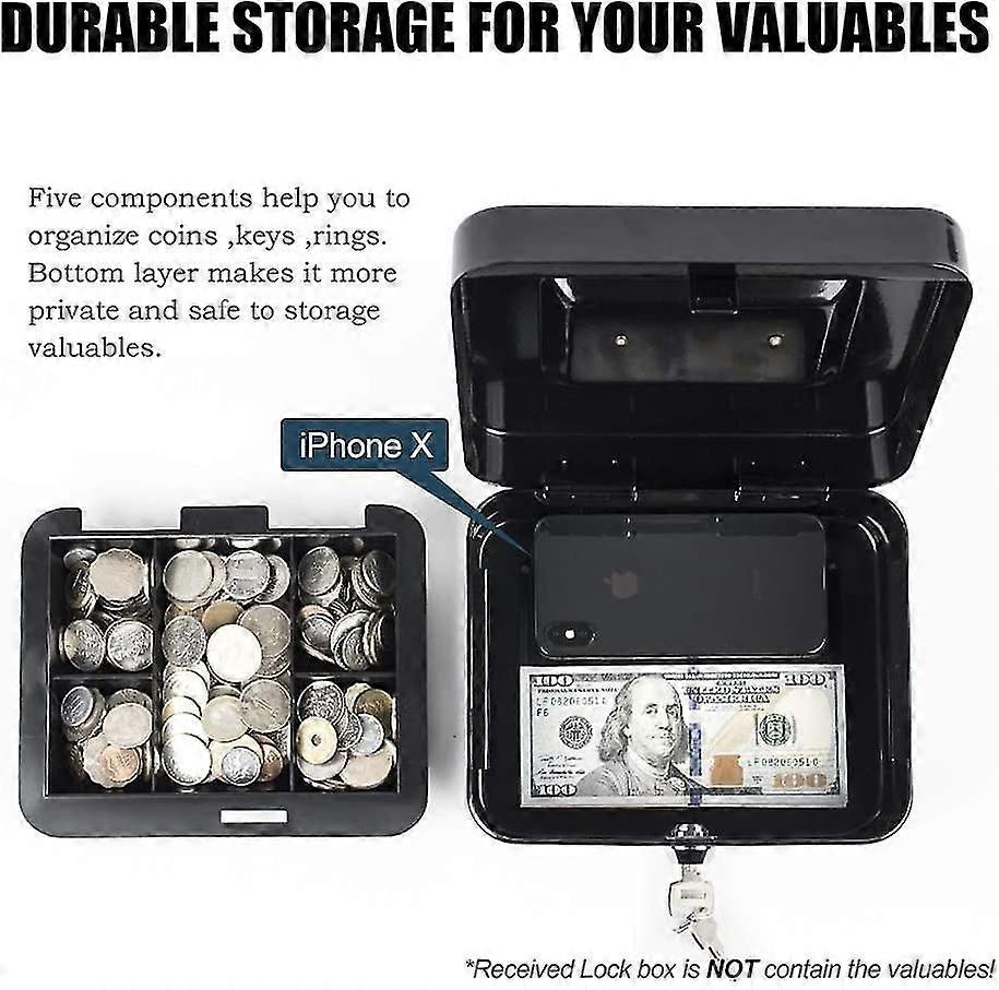 Medium Cash Box With Money Tray,small Safe Lo Box With Key,cash Drawer ...