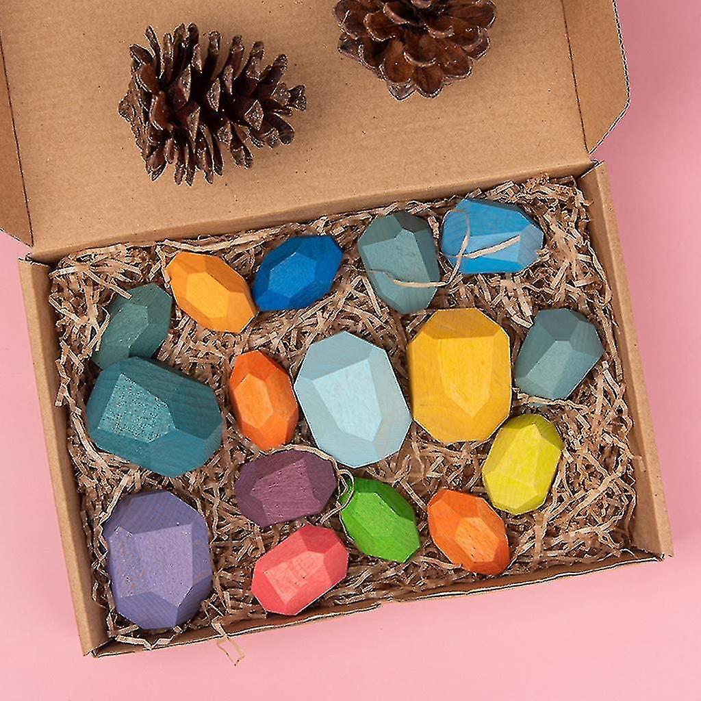 Wooden Rainbow Stacking Toy, Wood Balancing Stones Baby Stacking Rock ...